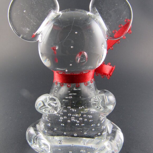 Other | Clear Glass Mouse With Red Ribbon Paperweight Figurine | Poshmark